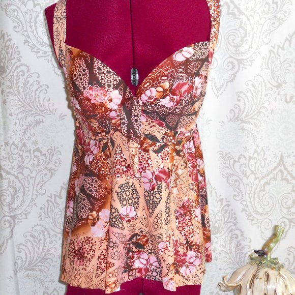 torrid | Swim | Torrid 2 Ddd Brownpink Floral Tankini Top Adj Straps ...